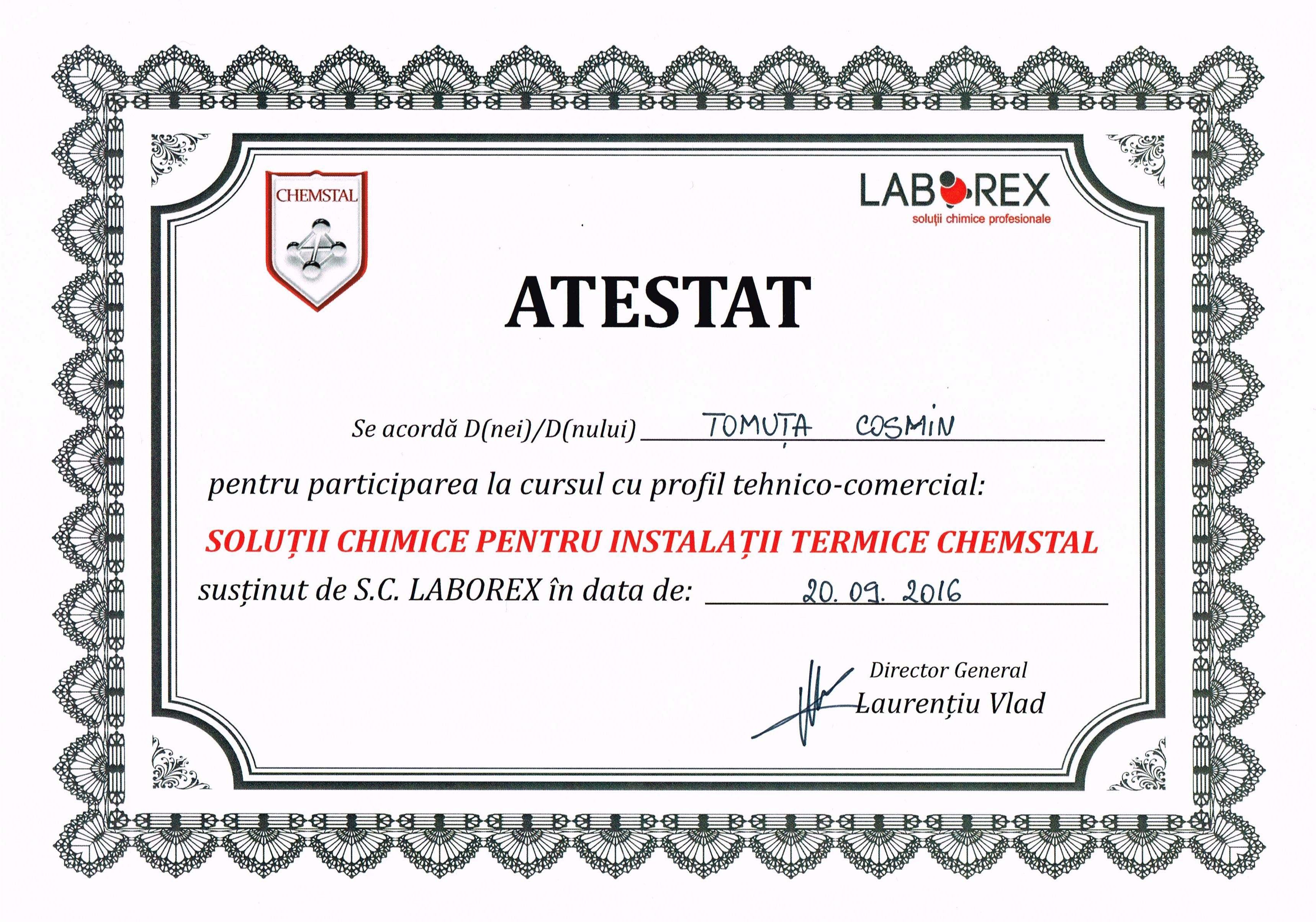 Atestat solutii chimice pentru instalatii termice | Servi Therm Sat SRL